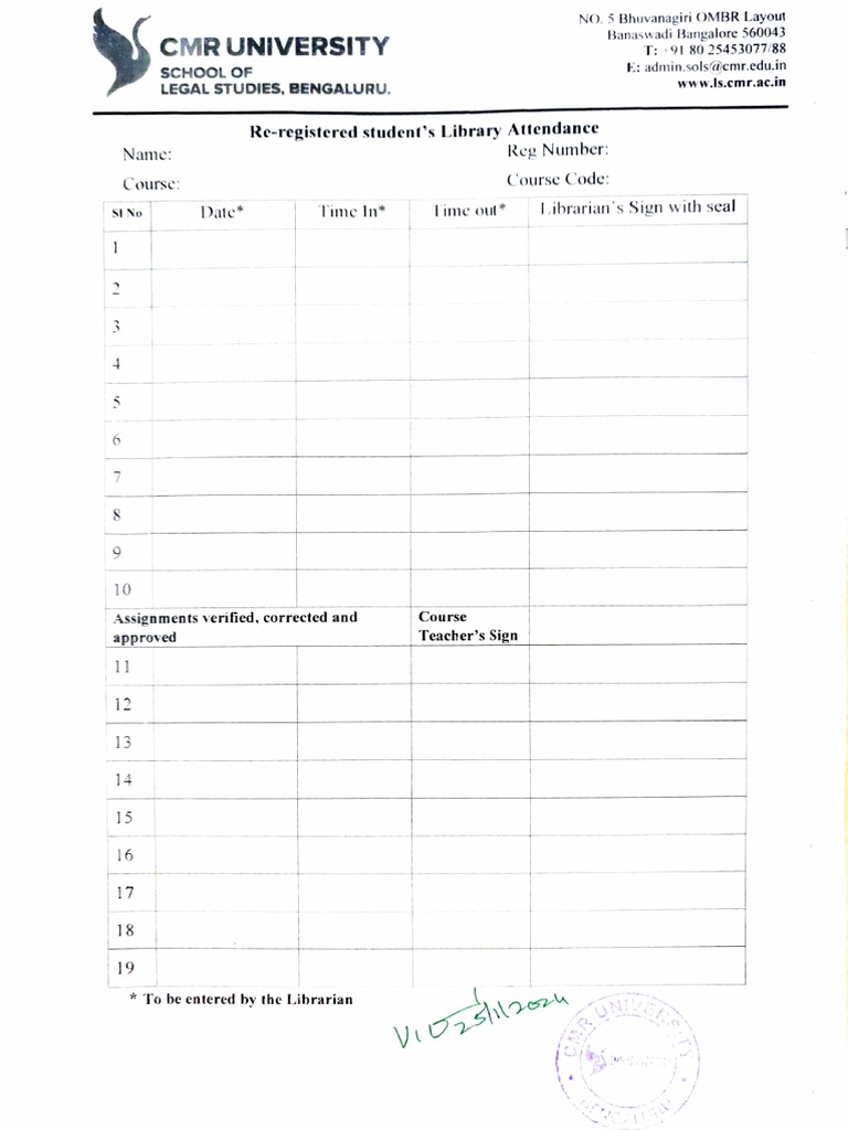 Re Registered Student's Library Attendance | PDF