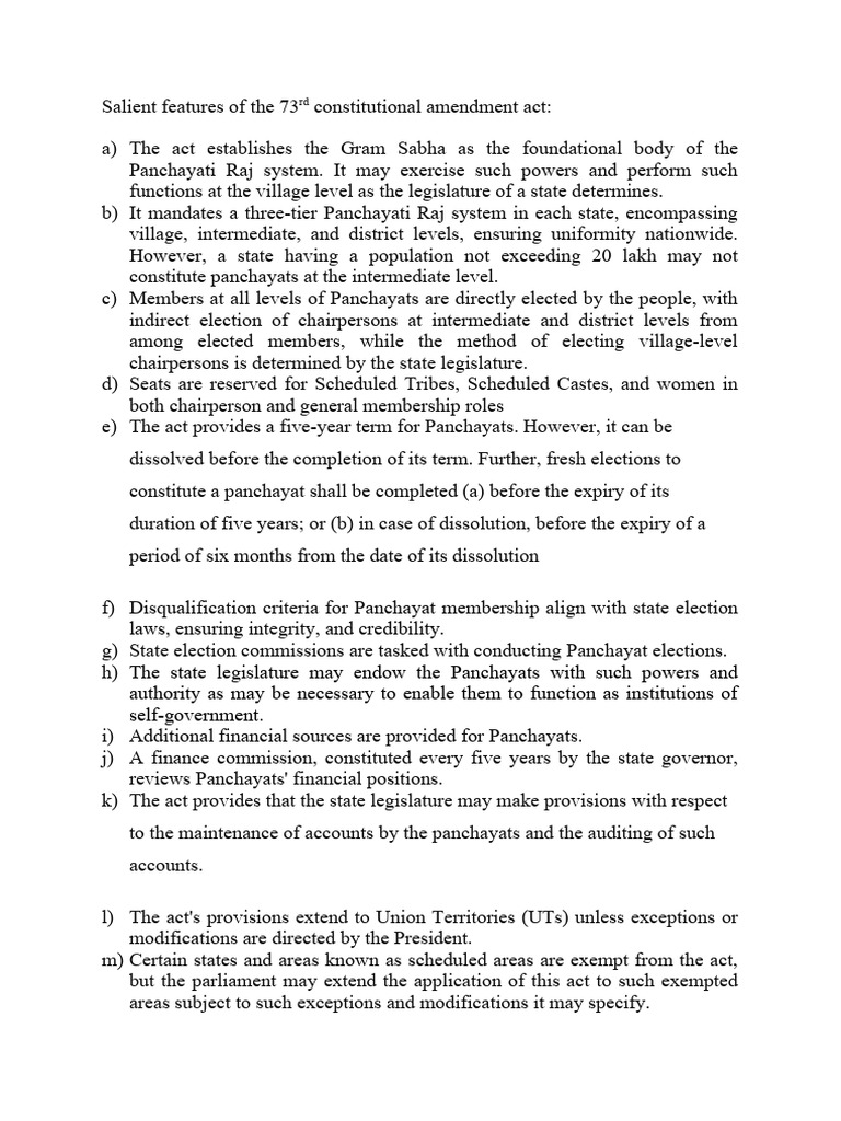 73rd Amendment: Panchayati Raj Explained | PDF | Government Of India ...