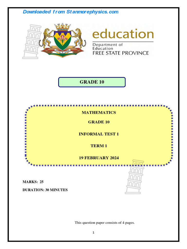 FS Maths Grade 10 TEST 2 FEB 2024 QP and Memo | PDF | Arithmetic ...