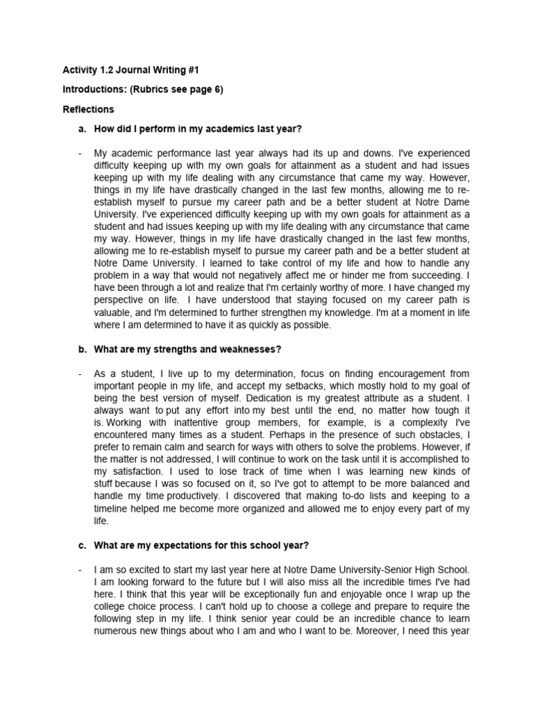 Activity 1.2 Journal Writing 1 | PDF | Psychological Concepts | Social ...