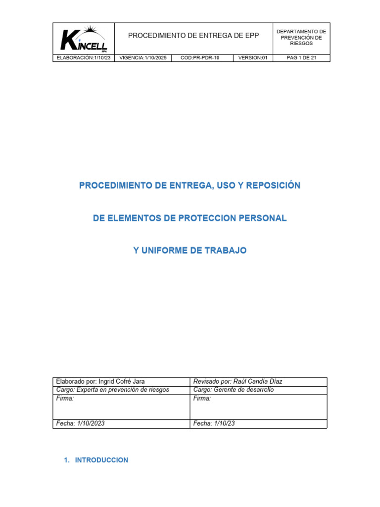 Procedimiento de Entrega y Reposición de Epp | PDF | Guante | Agua
