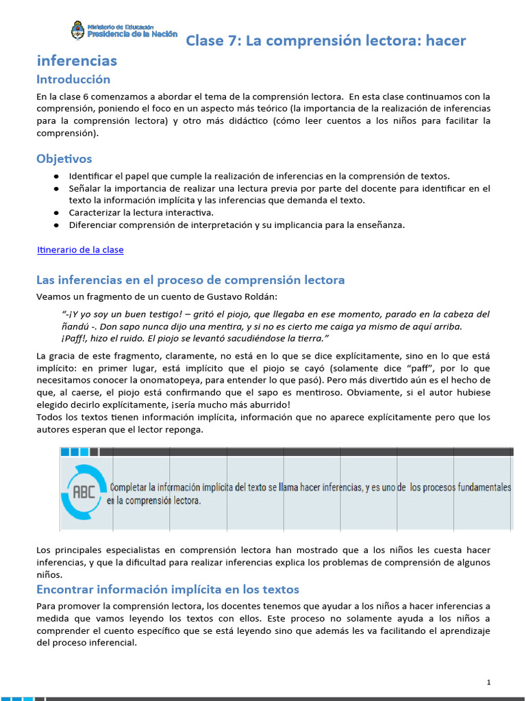 Clase 7 La Comprension Lectora Hacer Inferencias Pdf Comprensión