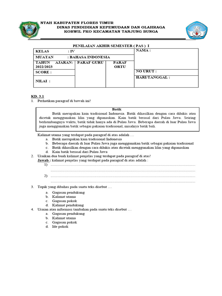 Soal Pas Bindo | PDF