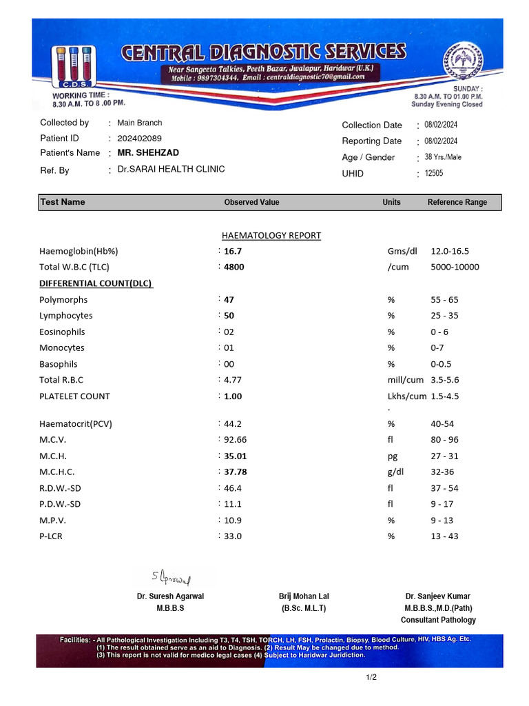 Comprehensive Haematology Report | PDF | C Reactive Protein | Health ...