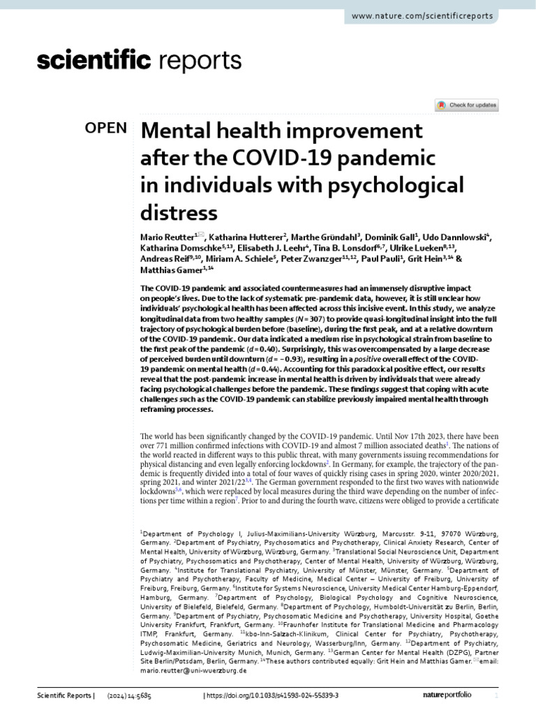 Mental Health Recovery Post-COVID-19 | PDF | Psychiatry | Anxiety
