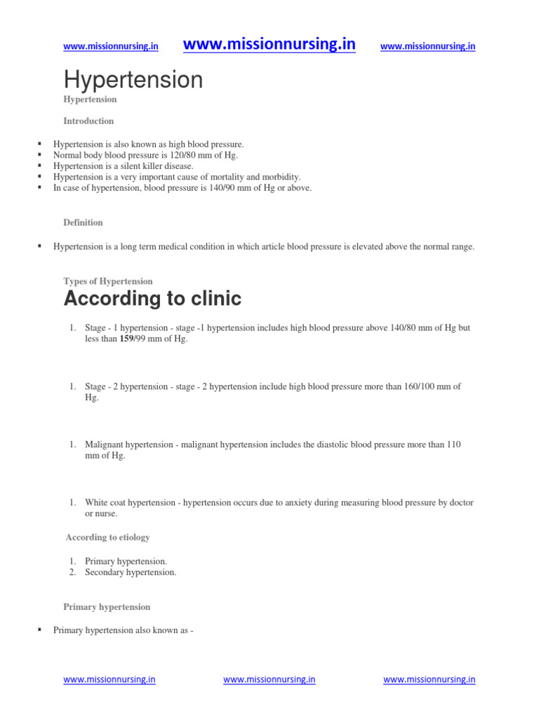 Hypertension Notes | PDF | Hypertension | Blood Pressure