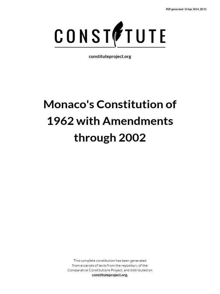 The Constitution of The Principality of Monaco | PDF | Ratification ...