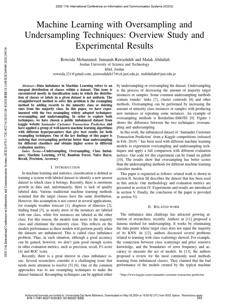 Machine Learning With Oversampling and Undersampling Techniques ...