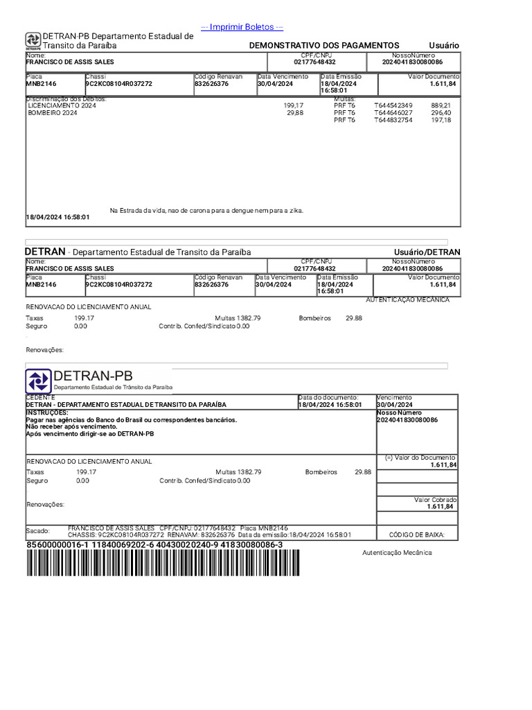 Emissão Boletos Licenciamento | PDF | Dinheiro | Brasil