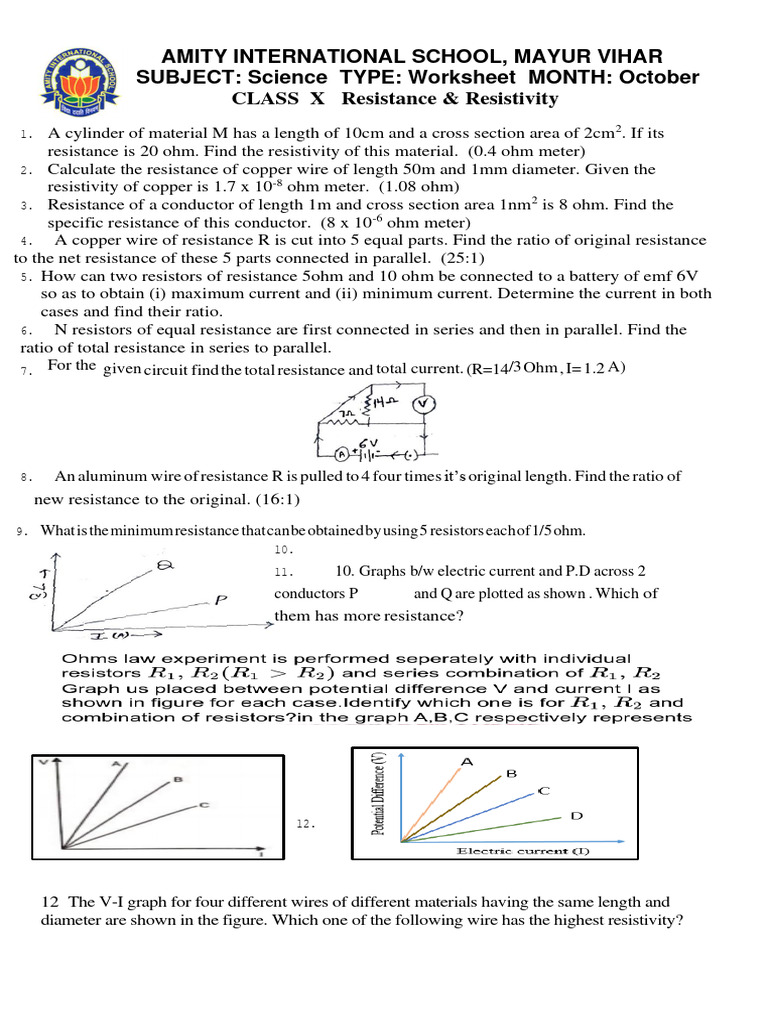 Class X Science: Resistance Worksheet | PDF | Teaching Methods & Materials | Science & Mathematics