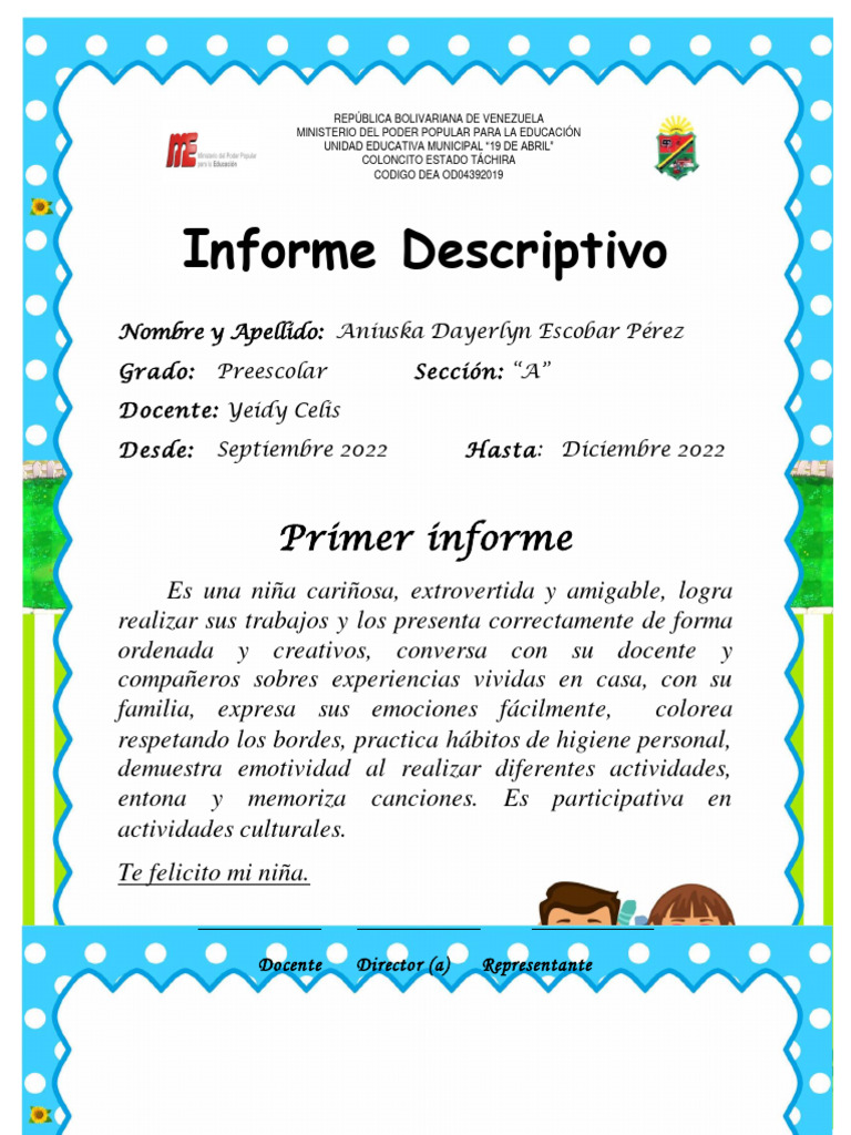Informe Descriptivo de Preescolar YEIDY | Descargar gratis PDF ...