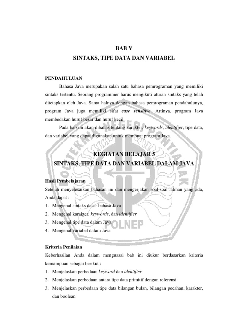 BAB 5 - Kegiatan Belajar 5 - Sintaks Dan Tipe Data | PDF | Karier & Perkembangan | Metode ...