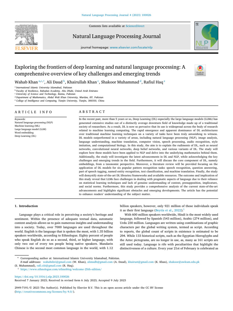 Deep Learning in Natural Language Processing | PDF | Artificial Neural Network | Learning
