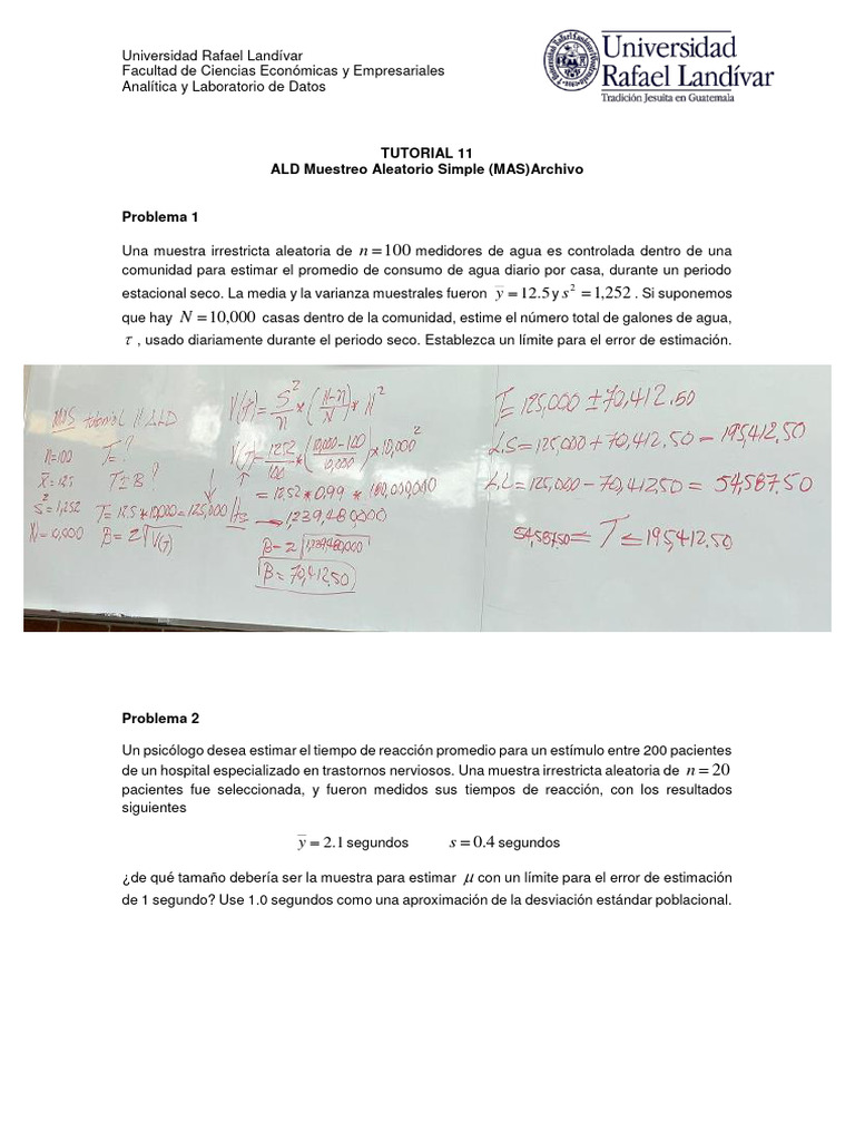 Ejercicios de Muestreo Aleatorio Simple | PDF