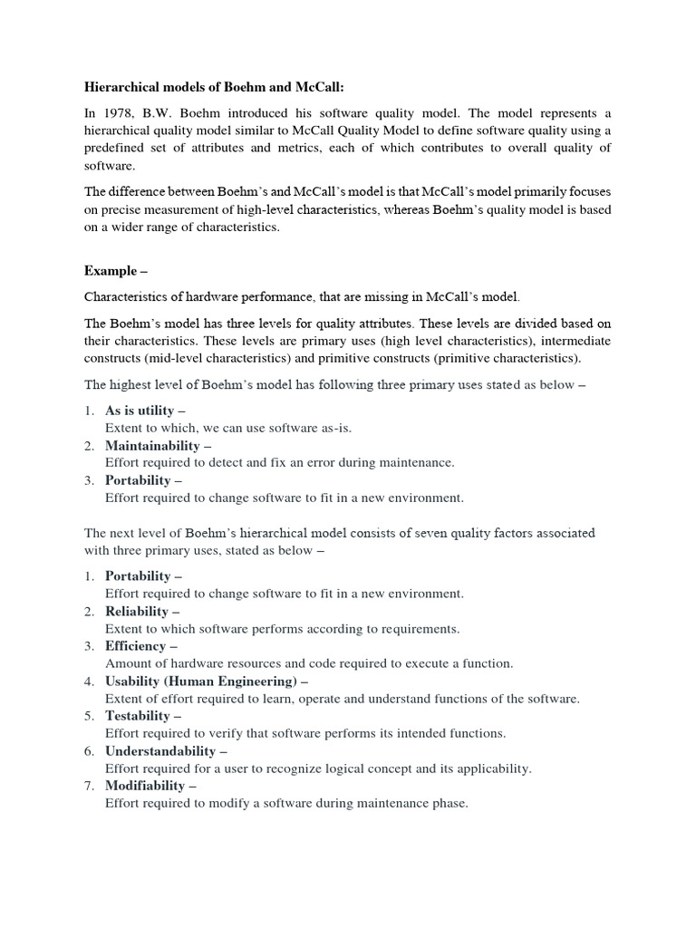 Hierarchical Models of Boehm and McCall | Download Free PDF | Software Quality | Reliability ...