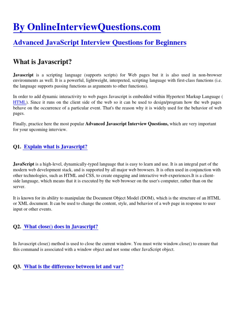 Advanced Javascript Interview Questions | PDF | World Wide Web ...