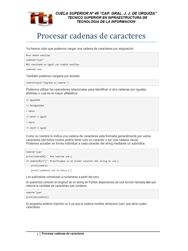 Procesamiento de Cadenas en Python | PDF | Cadena (informática) | Ingeniería Informática