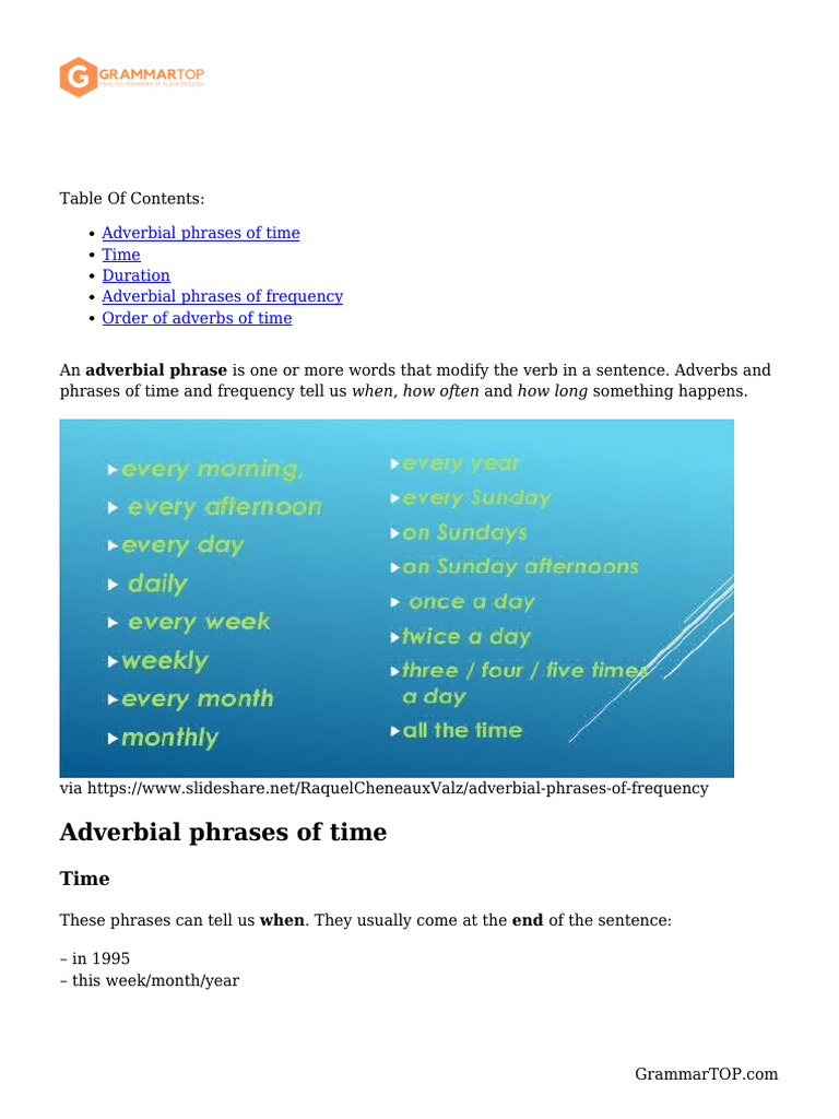 Adverbial Phrases of Time and Frequency | PDF | Adverb | Linguistic ...