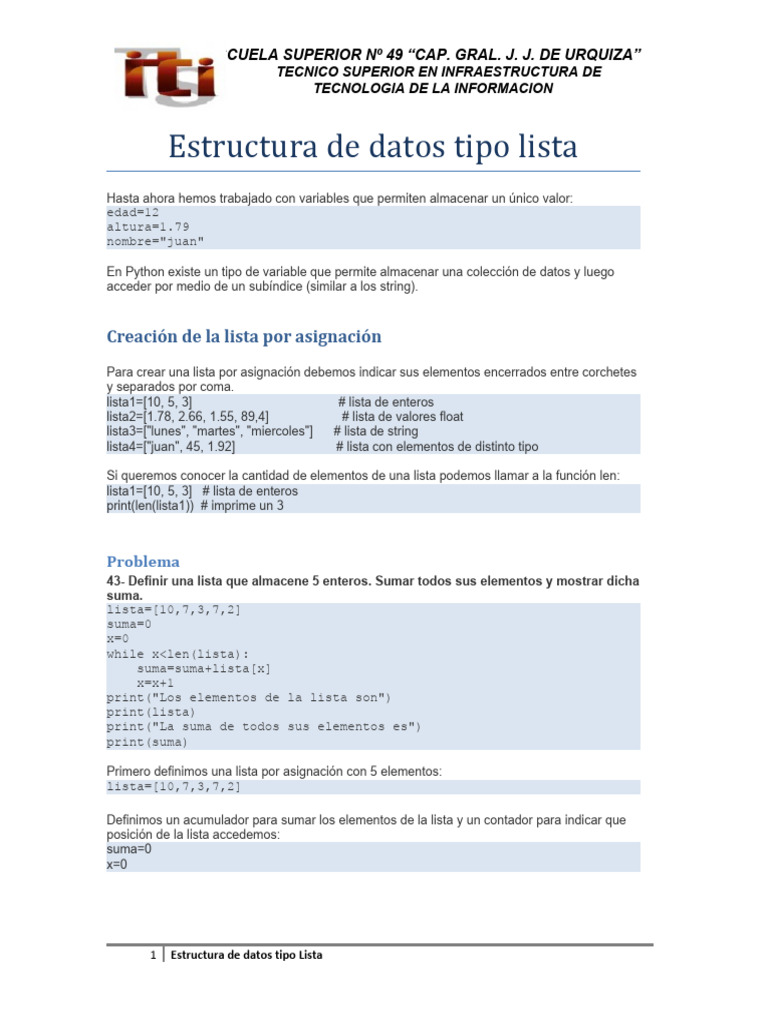 Estructura de Datos Tipo Lista | PDF | Desarrollo de software ...