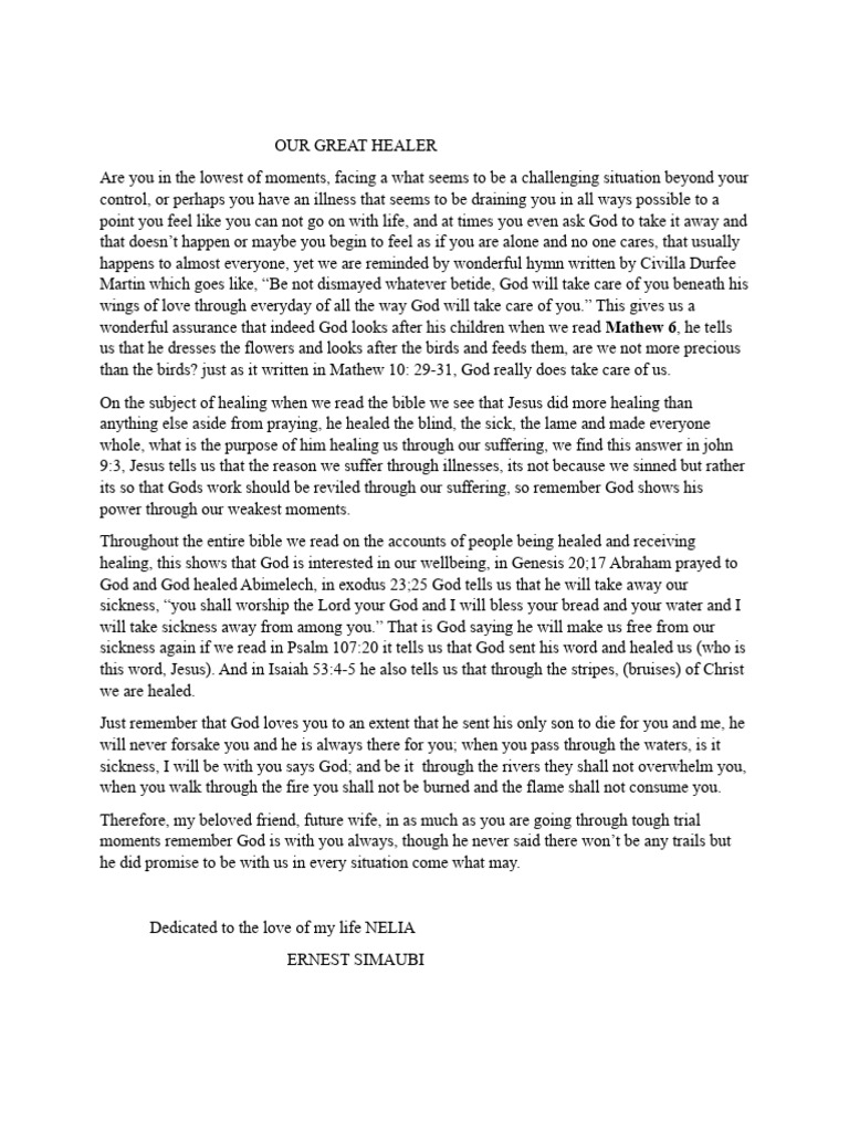 Our Great Healer | PDF | Jesus | Faith Healing