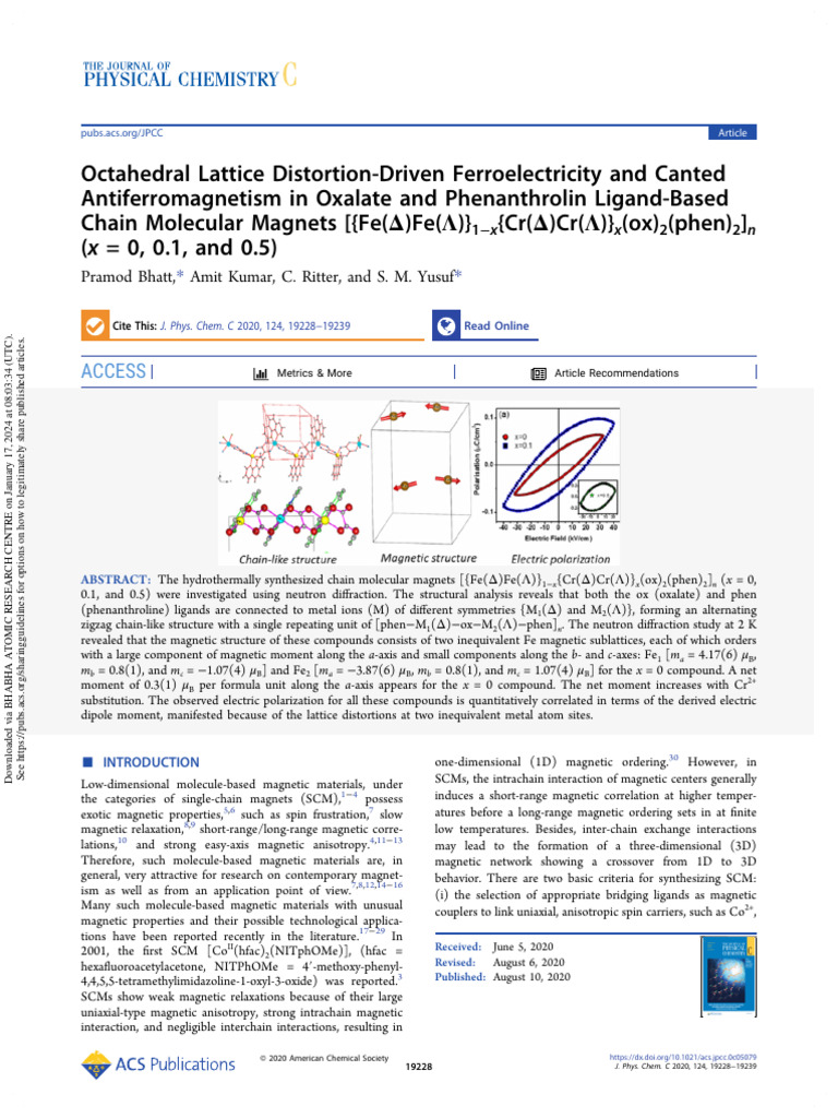 Bhatt Et Al 2020 Octahedral Lattice Distortion Driven Ferroelectricity ...