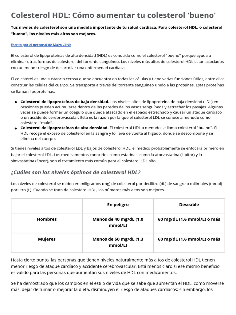 Colesterol HDL Cómo aumentar tu colesterol 'bueno' (1) (1) | PDF | Colesterol | Lipoproteína