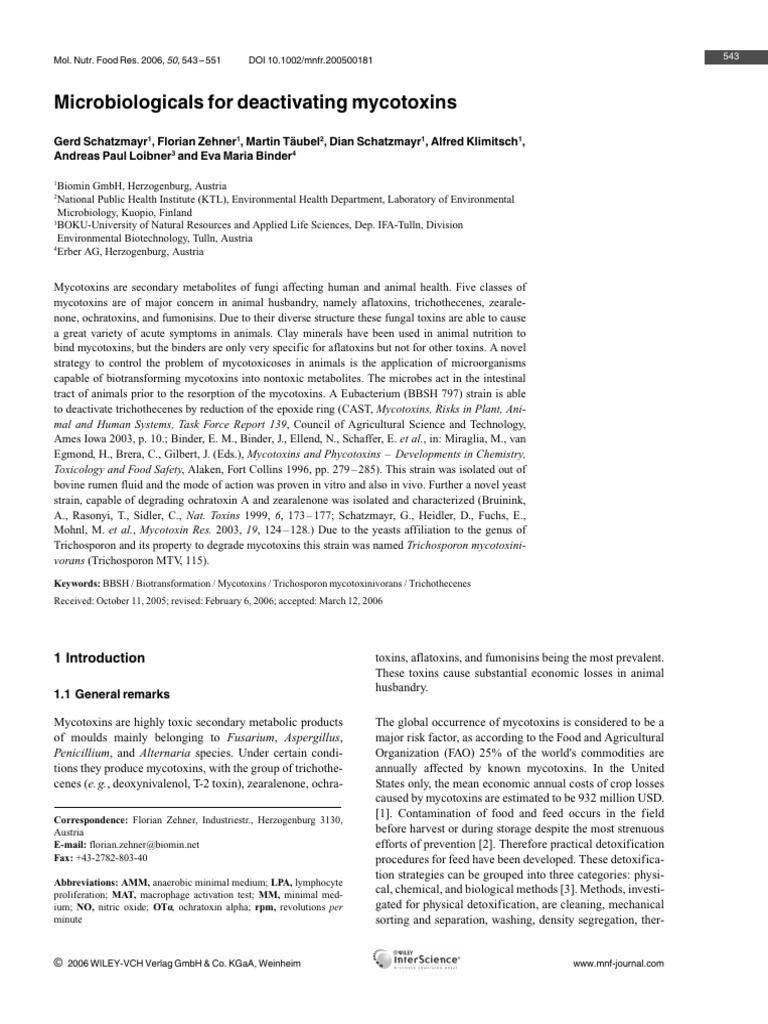 Microbiologicals for deactivating mycotoxins | PDF | Mycotoxin ... Microbiologicals for deactivating mycotoxins | PDF | Mycotoxin ...