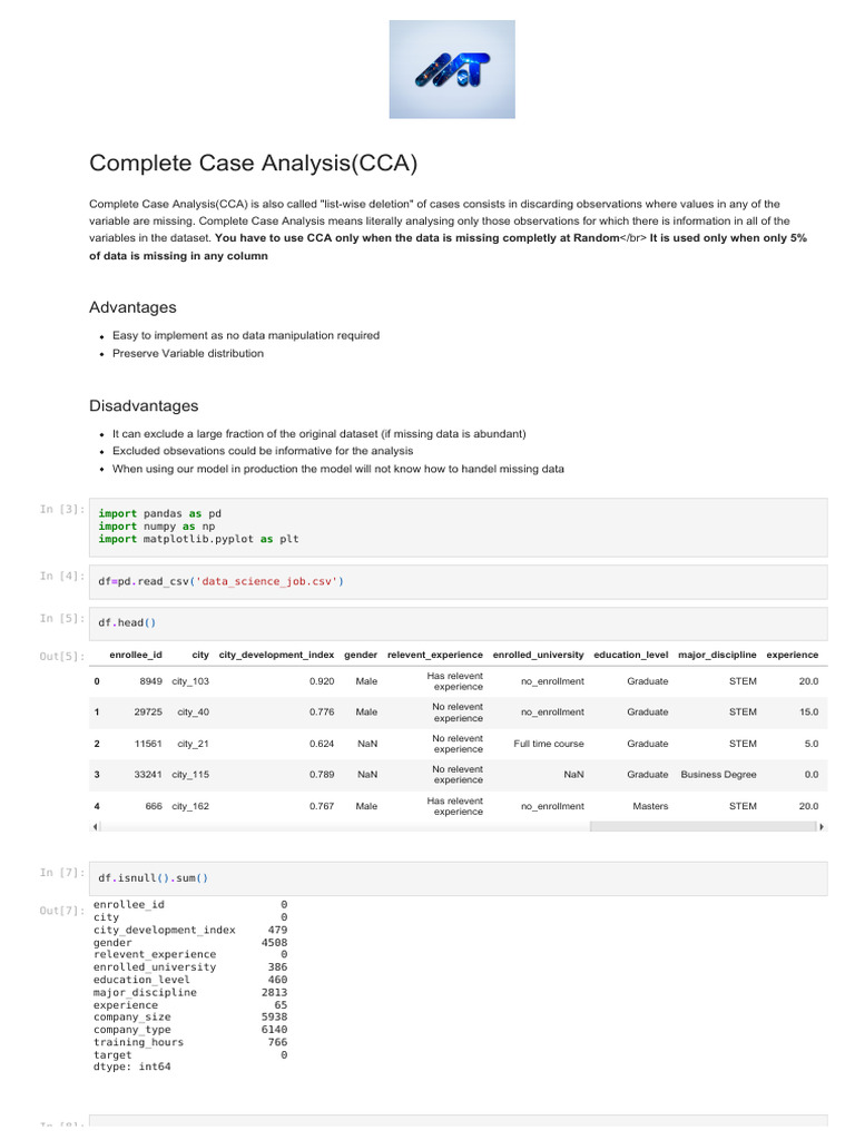 Complete Case Analysis (CCA) : Advantages | PDF | Statistical Analysis ...