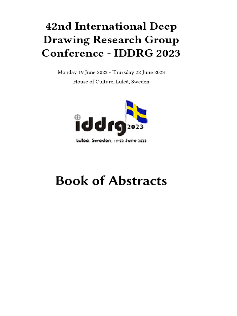 IDDRG 2023 Conference Abstracts | PDF | Sheet Metal | Friction