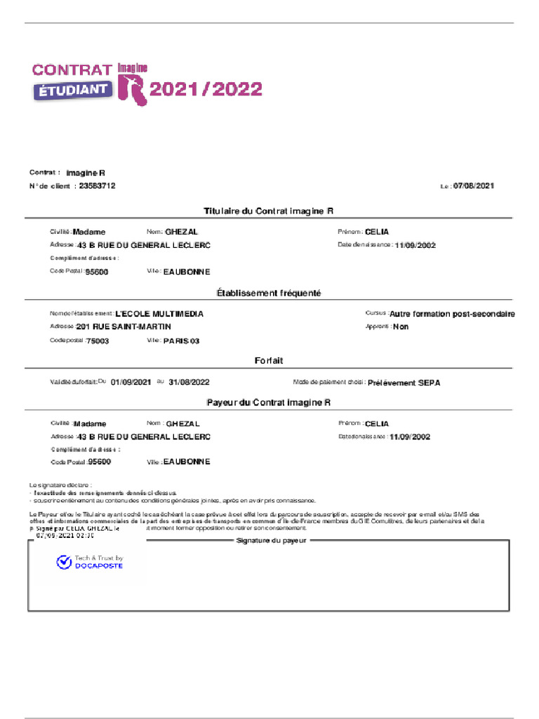 Contrat Navigo Imagine R | PDF