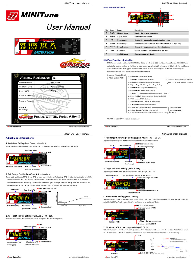 MiniTune User Manual | PDF | Throttle | Vehicle Technology