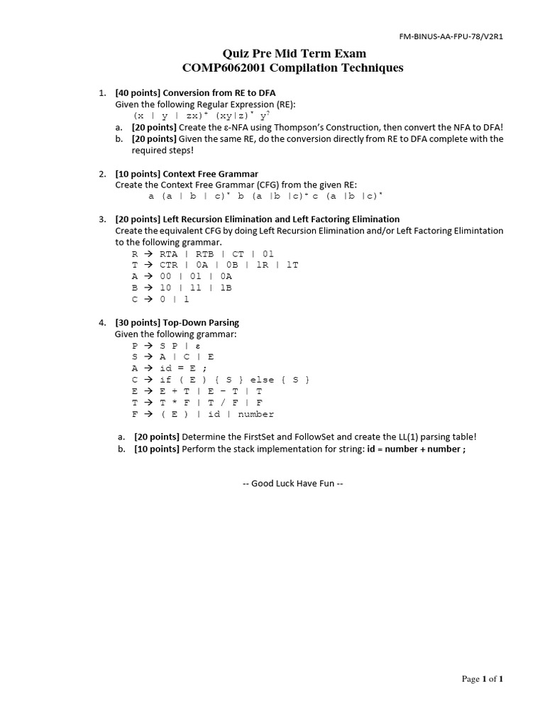 Compilation Techniques Quiz | PDF