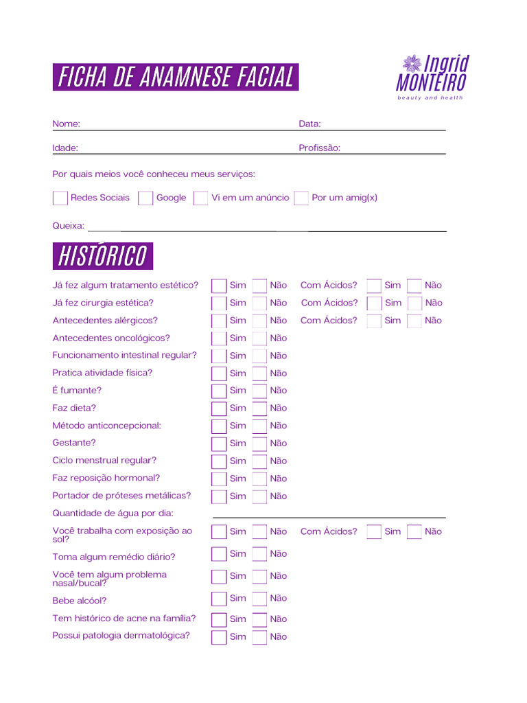 Ficha de ANAMNESE | PDF | Medicina Clínica | Especialidades médicas