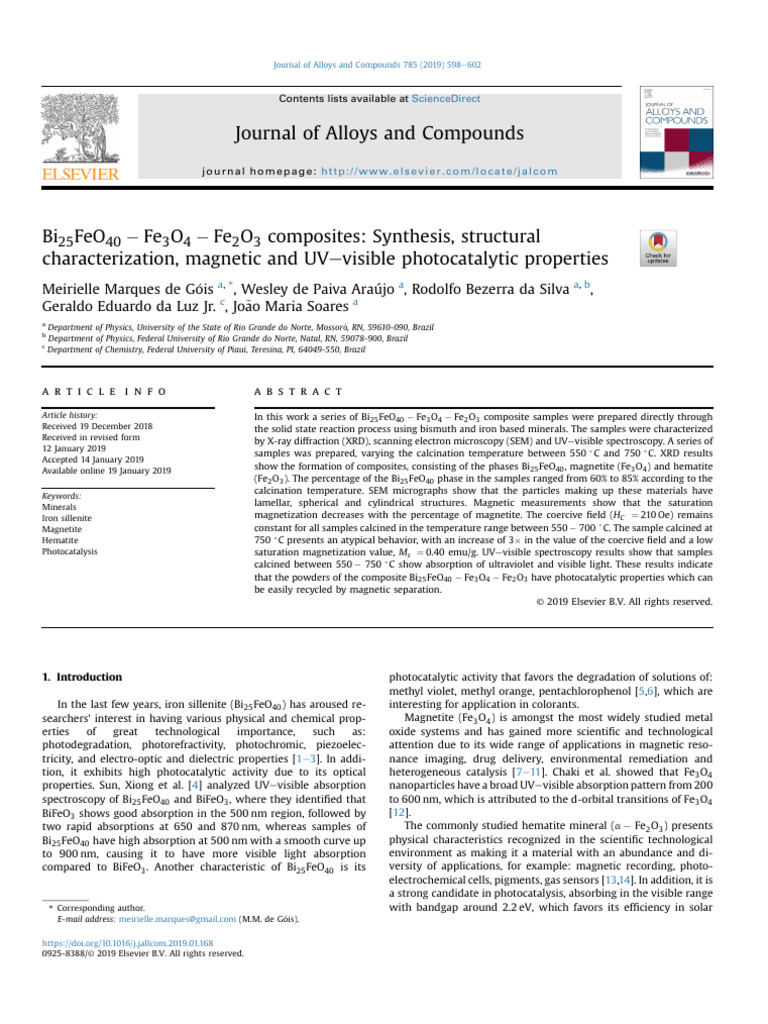 Bi25FeO40-Fe3O4-Fe2O3 Composite Caracterization | PDF | Solid State ...