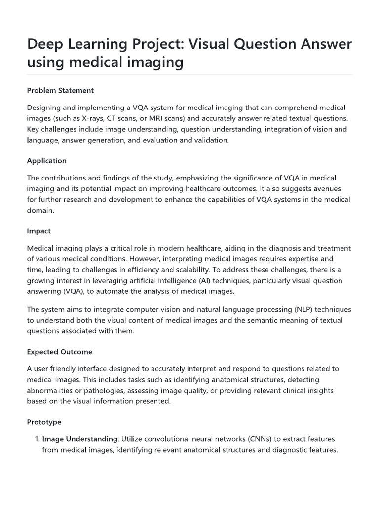 Deep Learning Project-Visual Question Answer Using Medical Imaging | PDF
