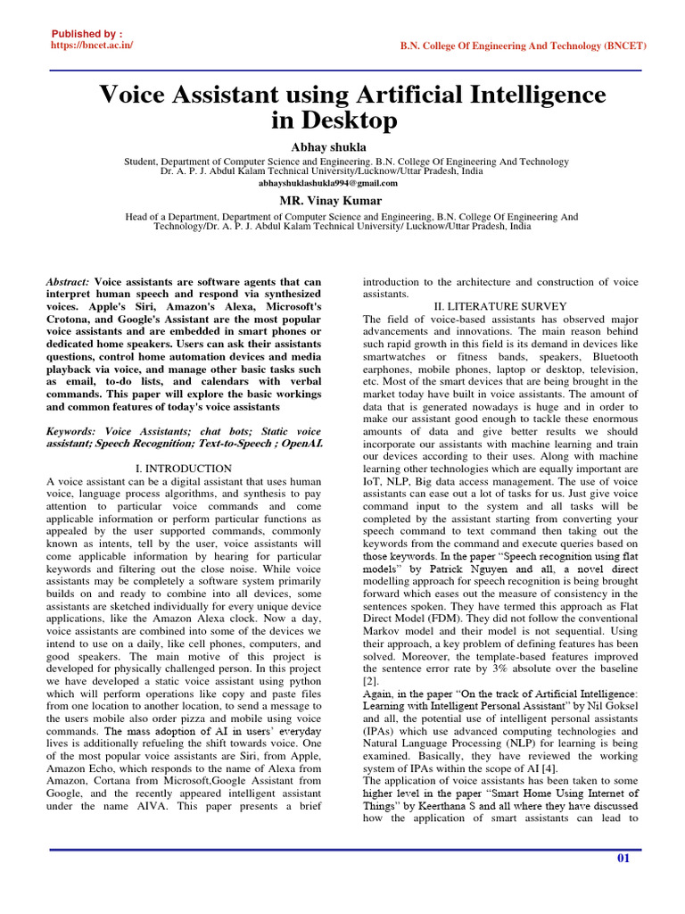 Voice Assistant Using Artificial Intelligence IJERTV11IS050242 | PDF ...