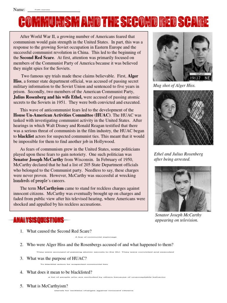 Overview of the Second Red Scare | PDF | Mc Carthyism | House Un ...