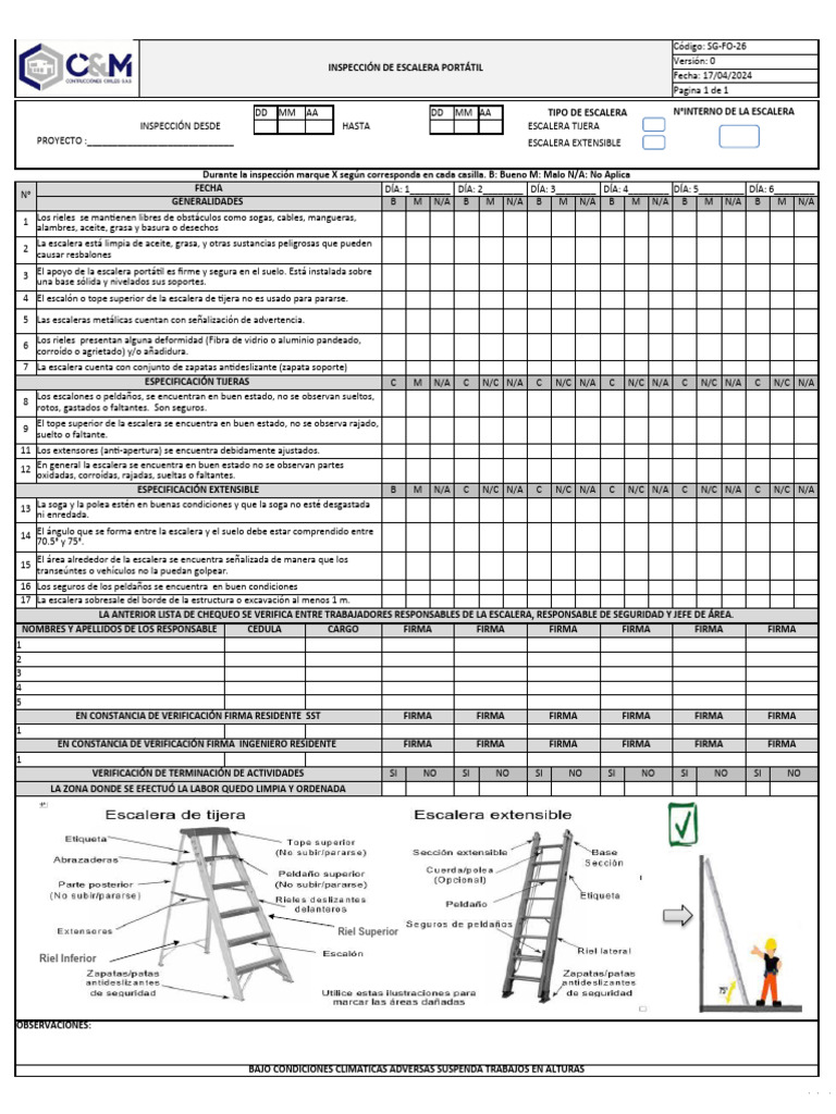 SG-FO-26 Inspección de Escaleras | PDF | Escalera SG-FO-26 Inspección de Escaleras | PDF | Escalera