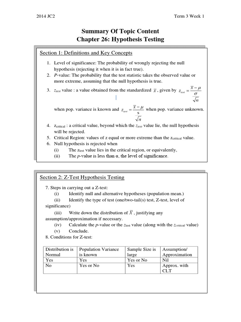 Hypothesis Testing Key Areas | PDF | P Value | Statistical Hypothesis ...
