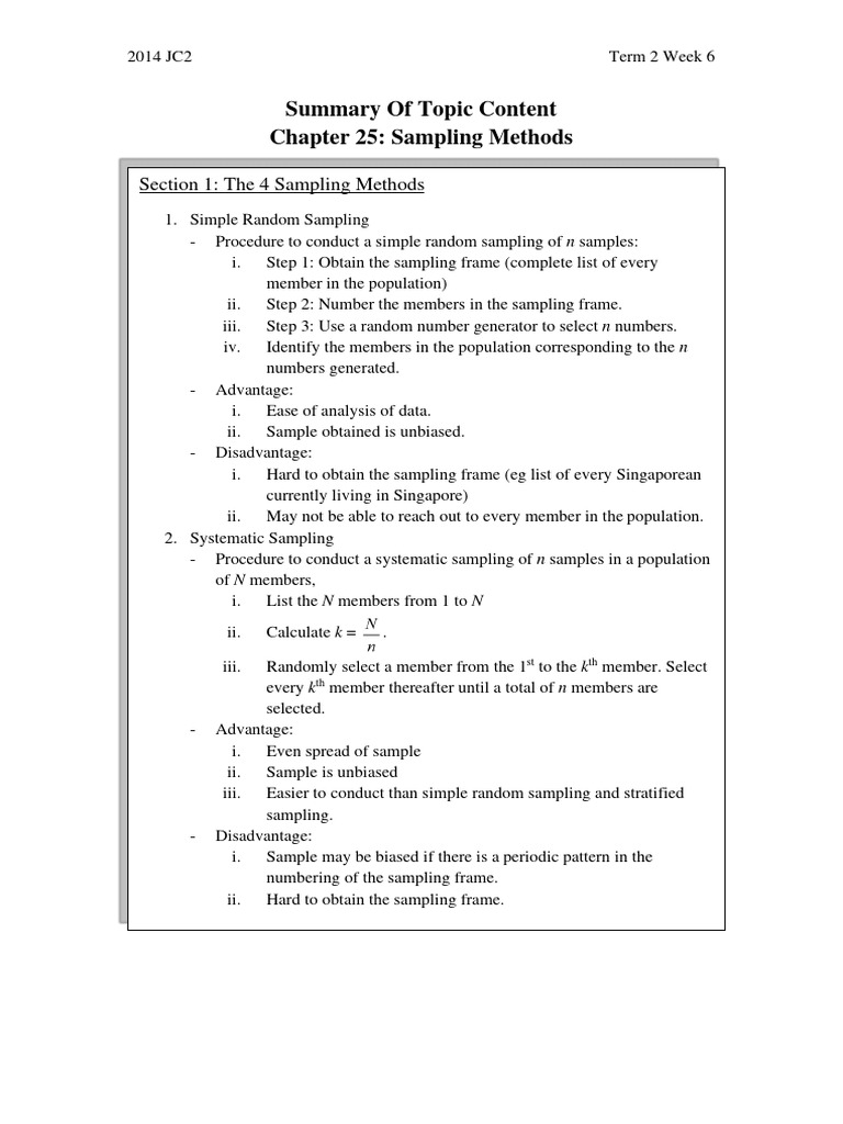 Sampling Methods Key Areas | PDF | Sampling (Statistics) | Variance