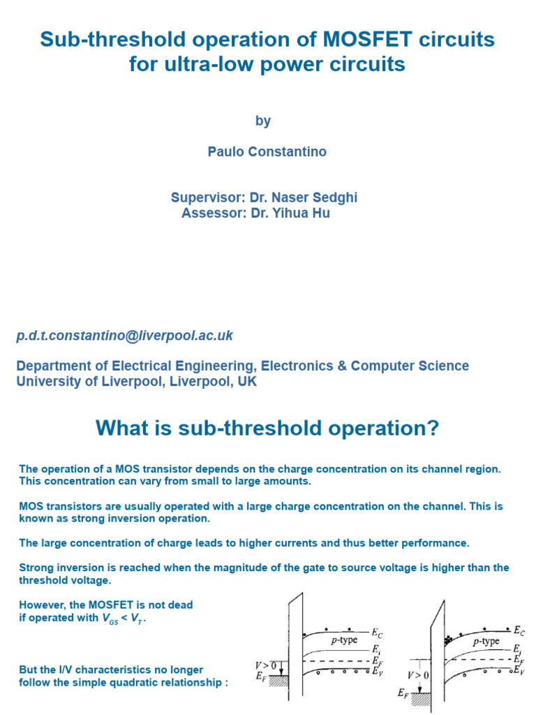 Sub-Threshold Operation of MOSFET Circuits For Ultra-Low Power Circuits | Download Free PDF ...