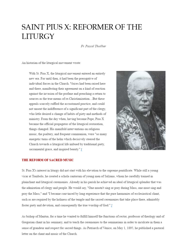 Pius X - Reformer of The Liturgy | PDF | Eucharist | Catholic Church