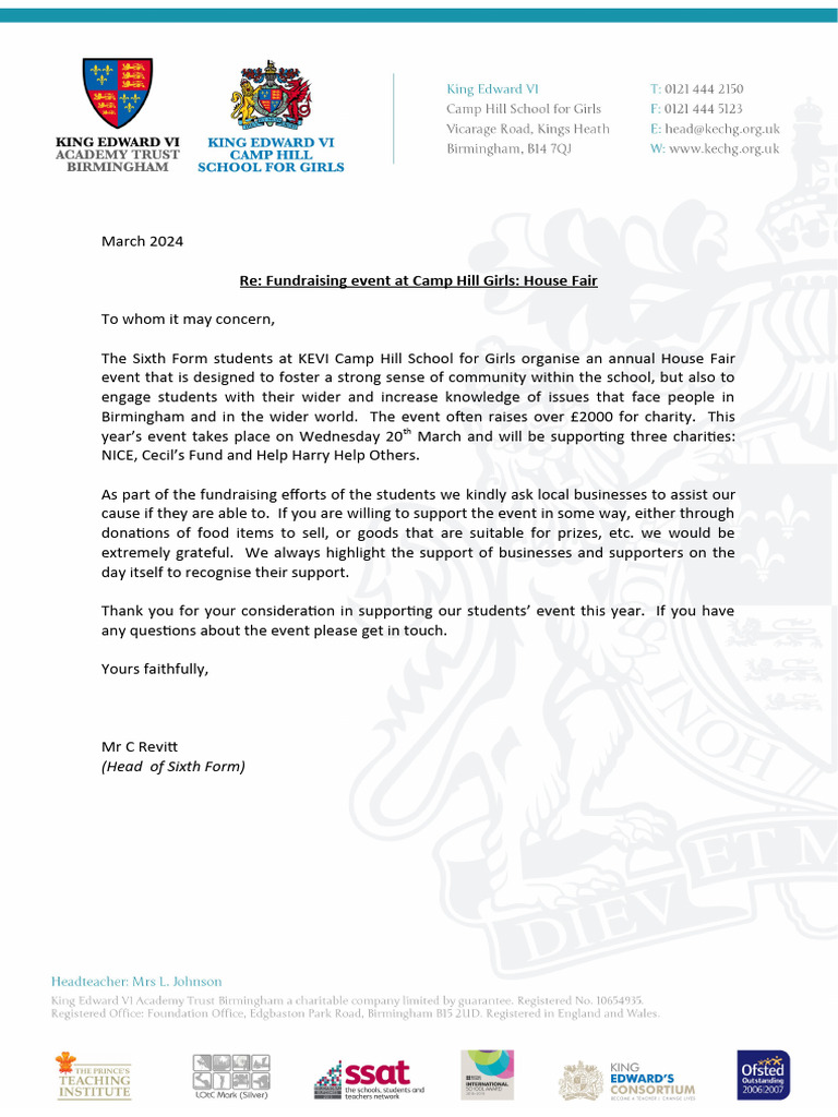 House Fair Letter To Support Fundraising | PDF