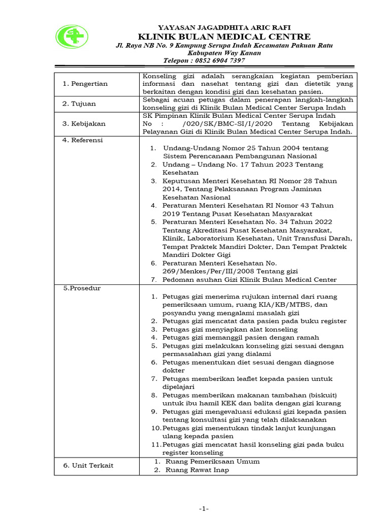 Sop Konseling Gizi | PDF