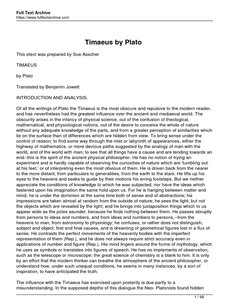 Timaeus | PDF | Plato | Neoplatonism
