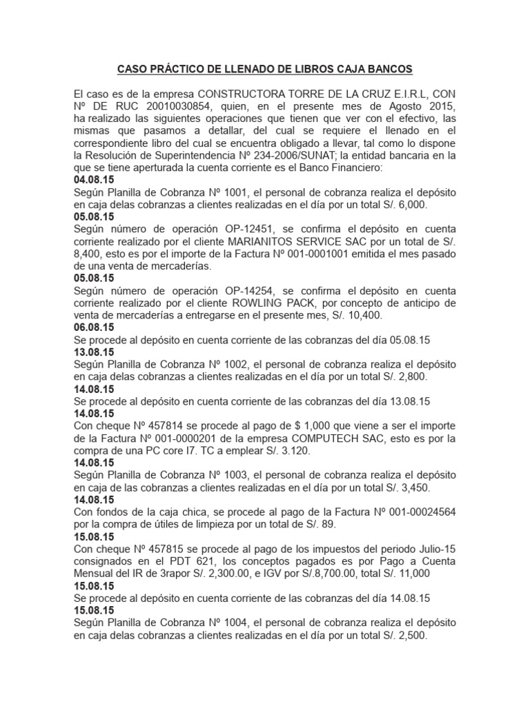 Scribd.vdownloaders.com Caso Practico de Llenado de Libros Caja Bancos 1 2 | PDF | Bancos ...