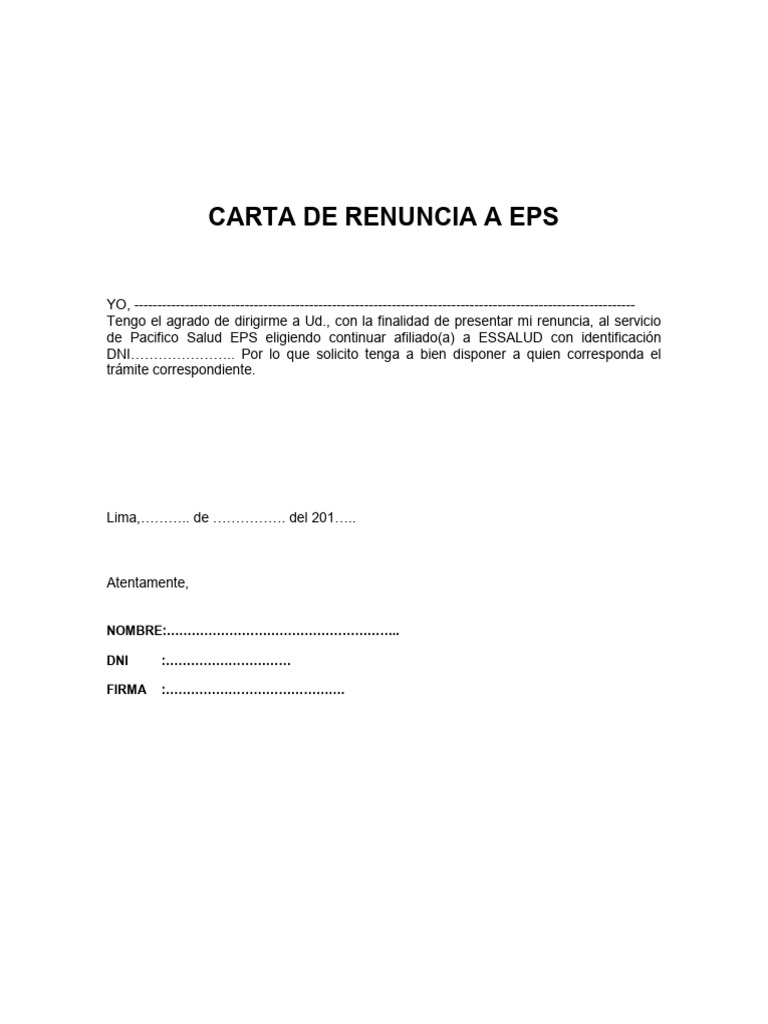 Carta de Renuncia a EPS Pacifico Salud | PDF
