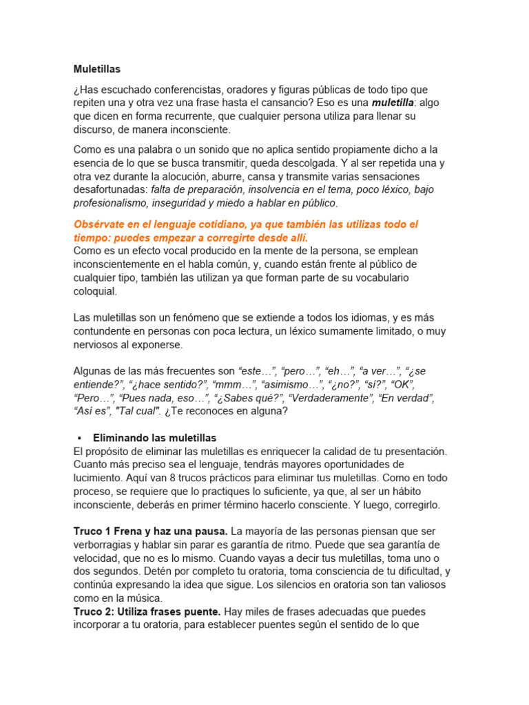 Muletillas | PDF | Hablar en público | Lingüística