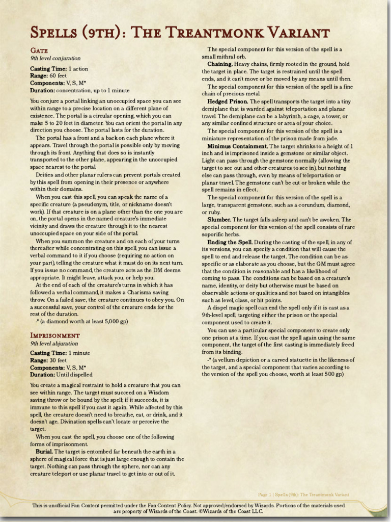 9th-Level Spells Treantmonk Variant | PDF | Lightning