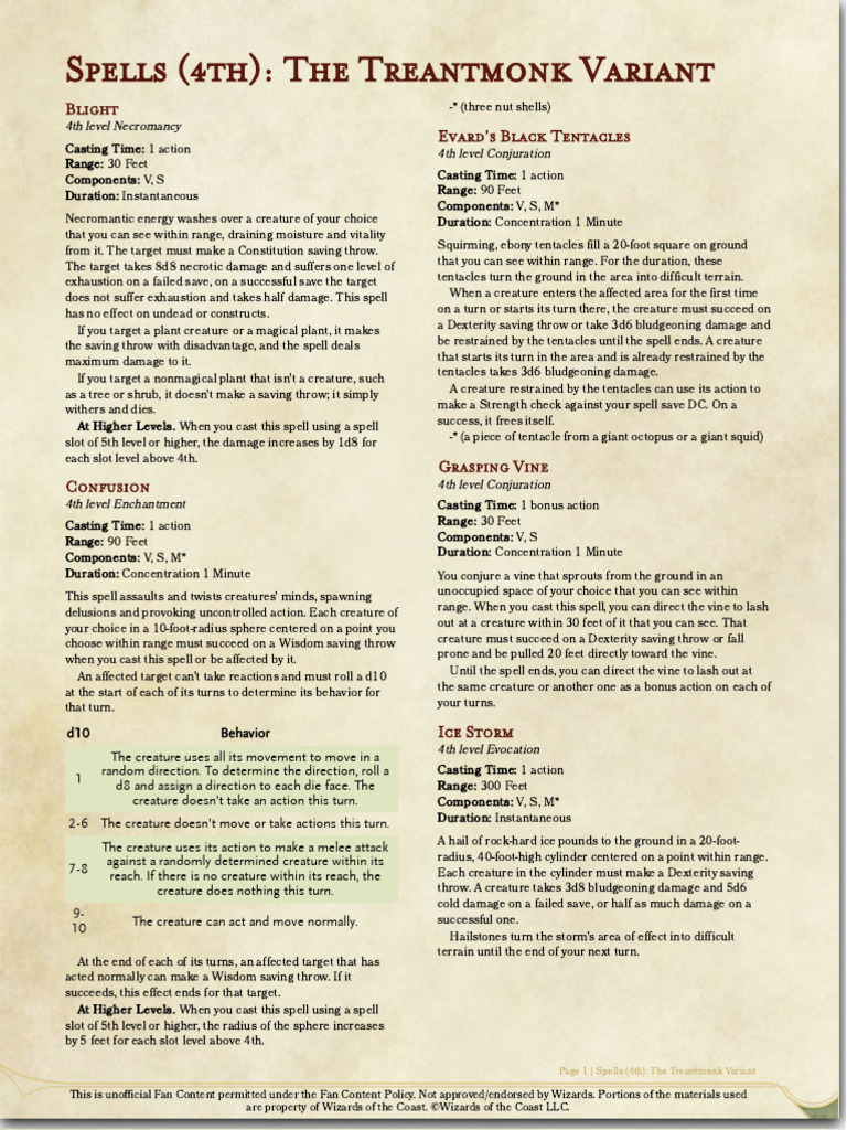 4th-Level Spells Treantmonk Variant | PDF | Hail